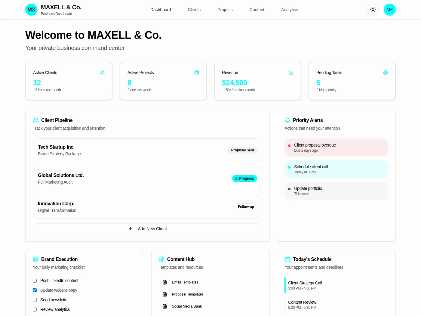 MAXELL & Co. Private Business Dashboard & AI Assistant