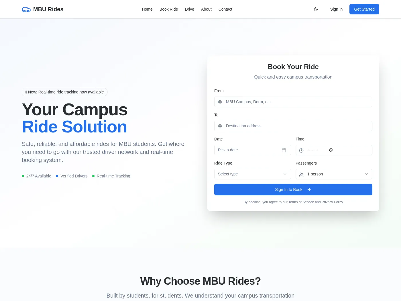 MBU Rides: Next-Gen Campus Ride Booking Platform