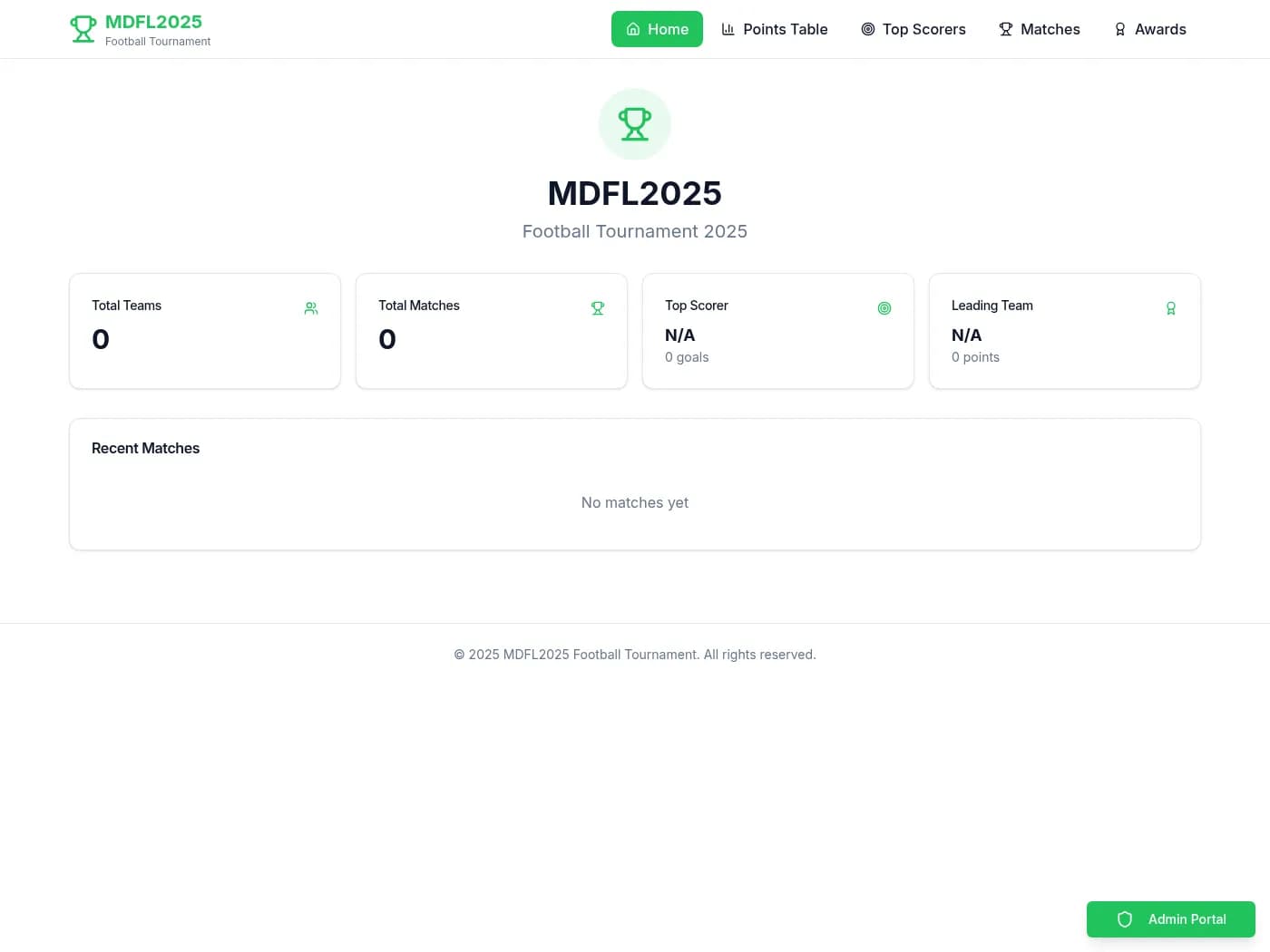 MDFL2025 Football Tournament Management Portal