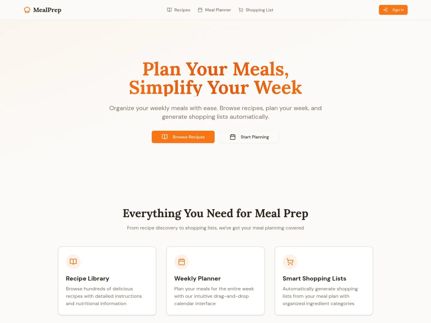 Meal Prep Planner Website