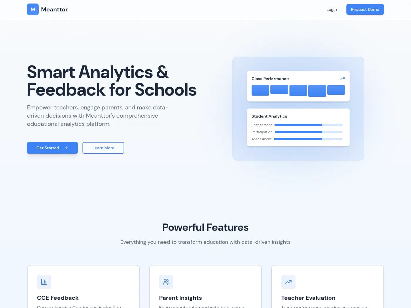 Meanttor EdTech Landing & Login UI