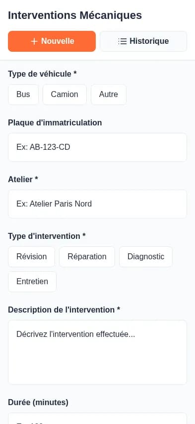 Mobile App for Bus and Truck Mechanics to Log Interventions