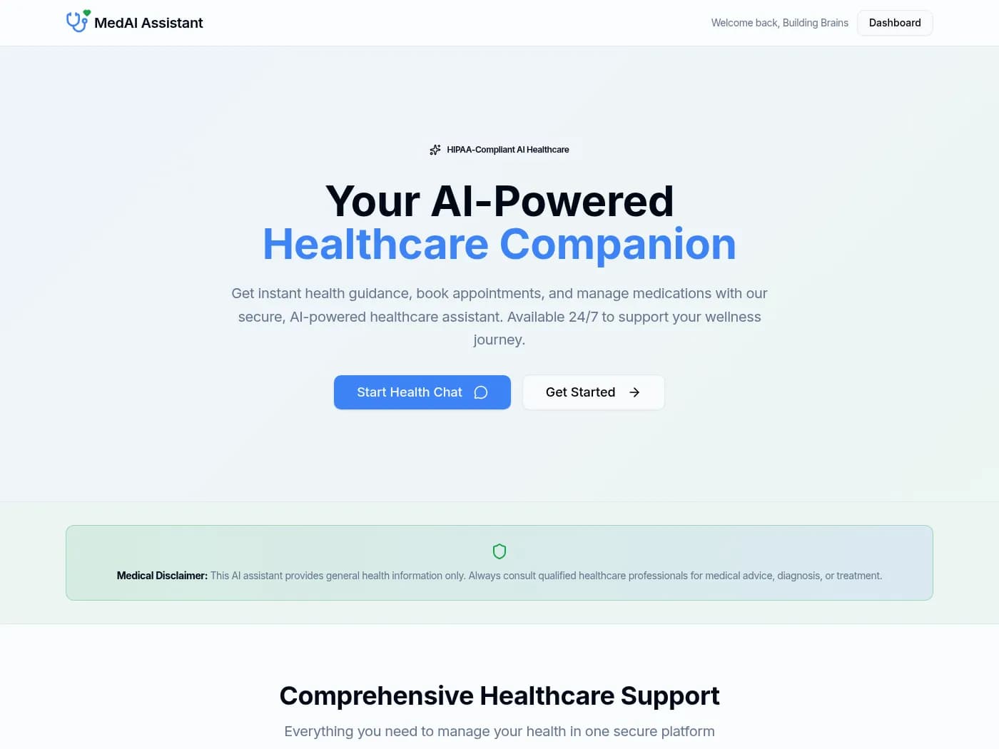 MedAI Assistant: HIPAA-Compliant AI Healthcare Web App