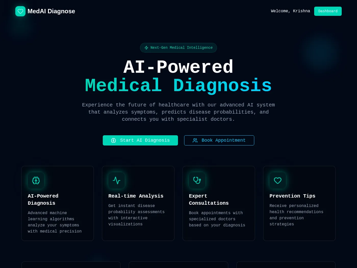 MedAI Diagnose: Futuristic Medical Intelligence Diagnosis Website with 3D Effects