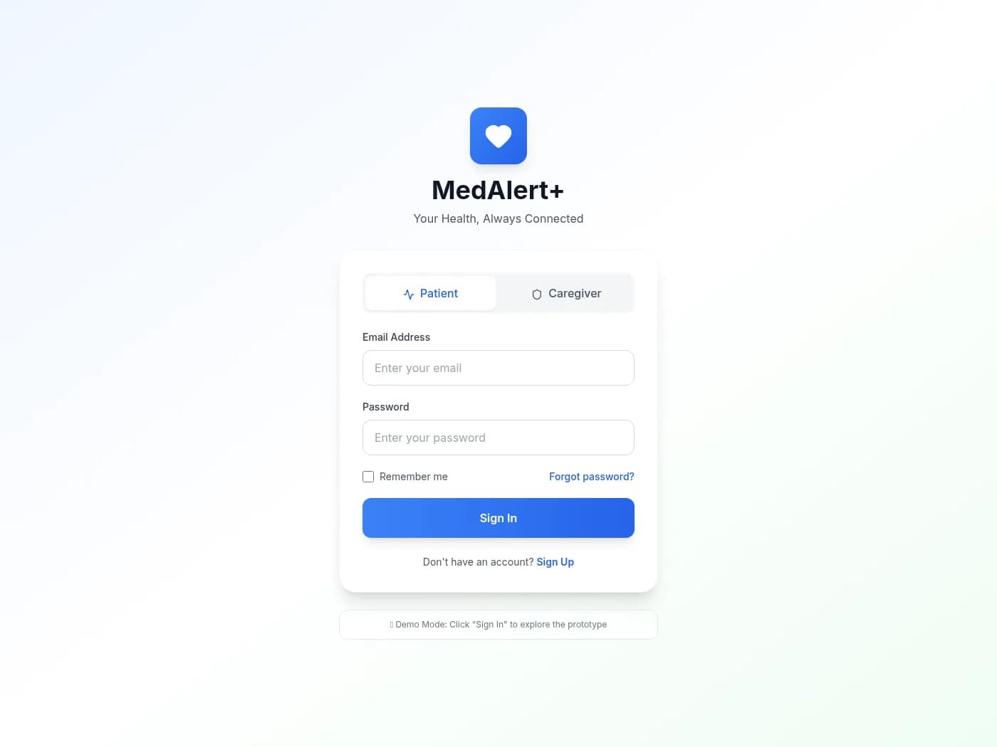 MedAlert+ Digital Prototype: Modern Health Monitoring App Mockup