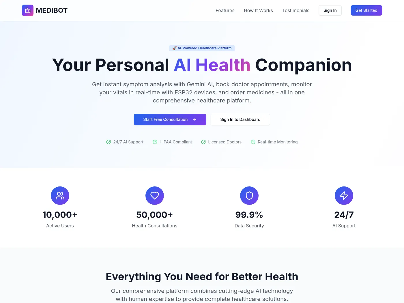 MediBot: AI-Powered Healthcare Platform with Real-Time Vitals, Appointments, and Pharmacy