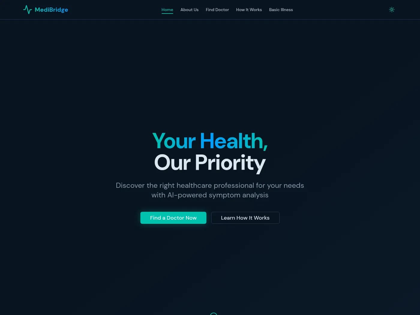 MediBridge 3D-Animated AI Healthcare Finder Website