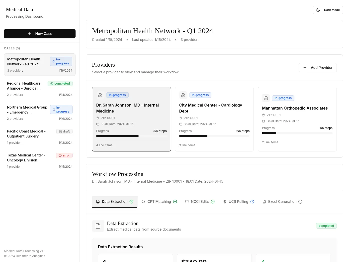 Medical Data Processing Dashboard