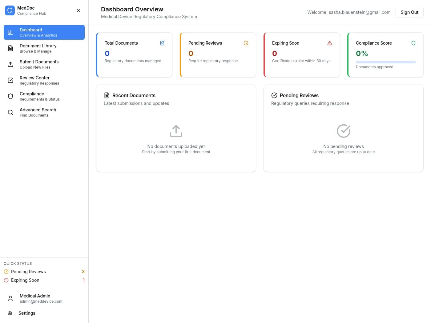 Medical Device Document Submission & Review Dashboard
