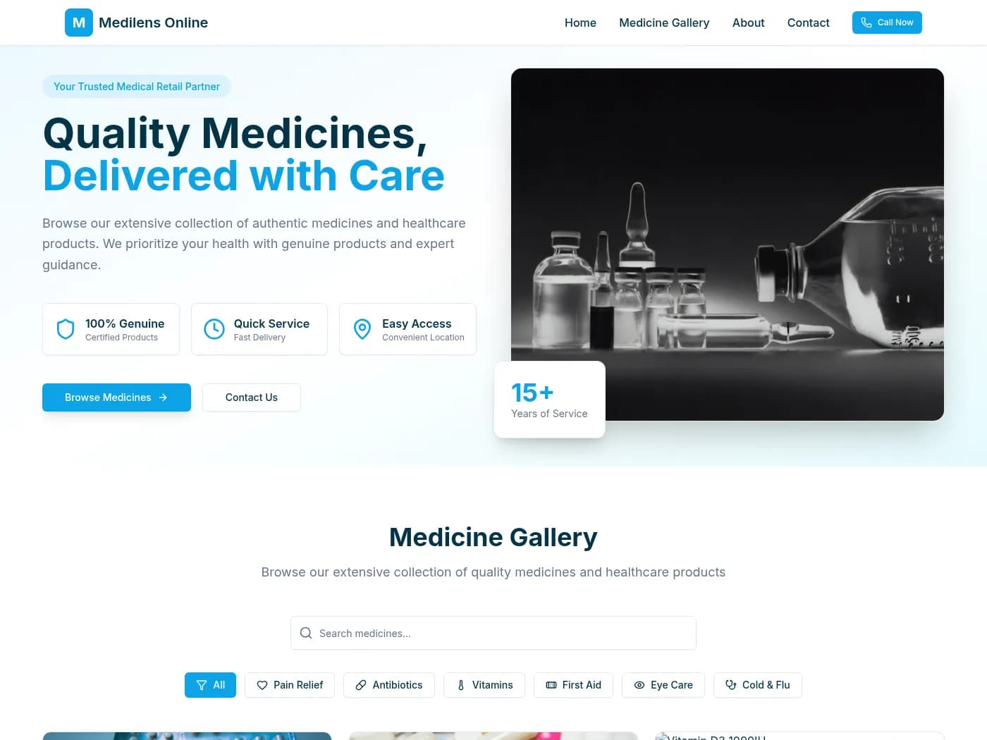 Medilens Online: Medical Retail Website with Medicine Photo Collections