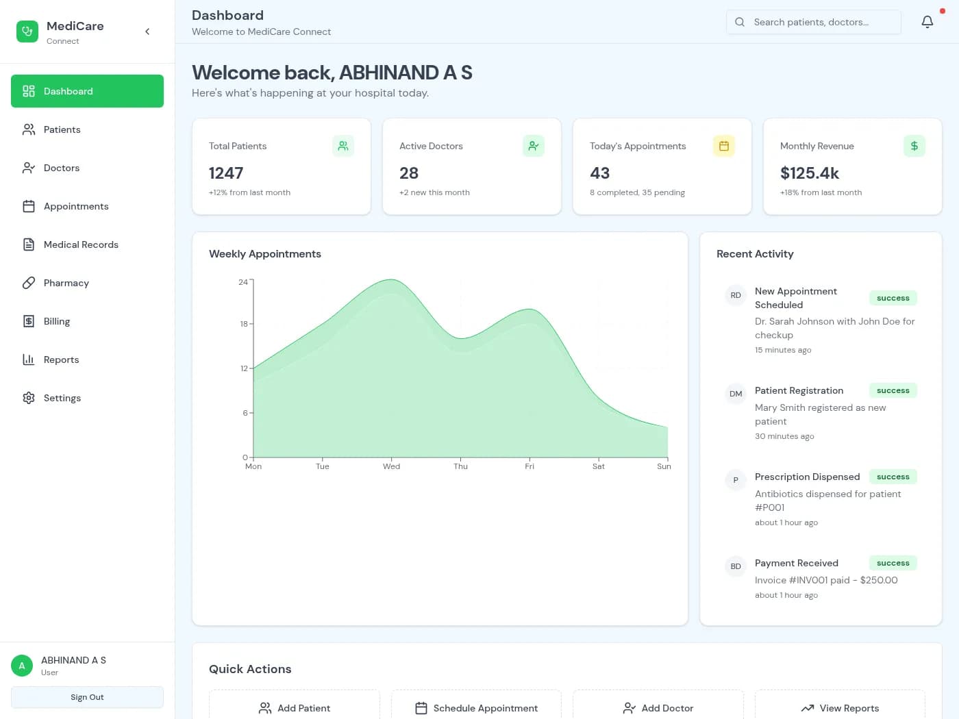 MediCare Connect: Integrated Web-Based Hospital Management System