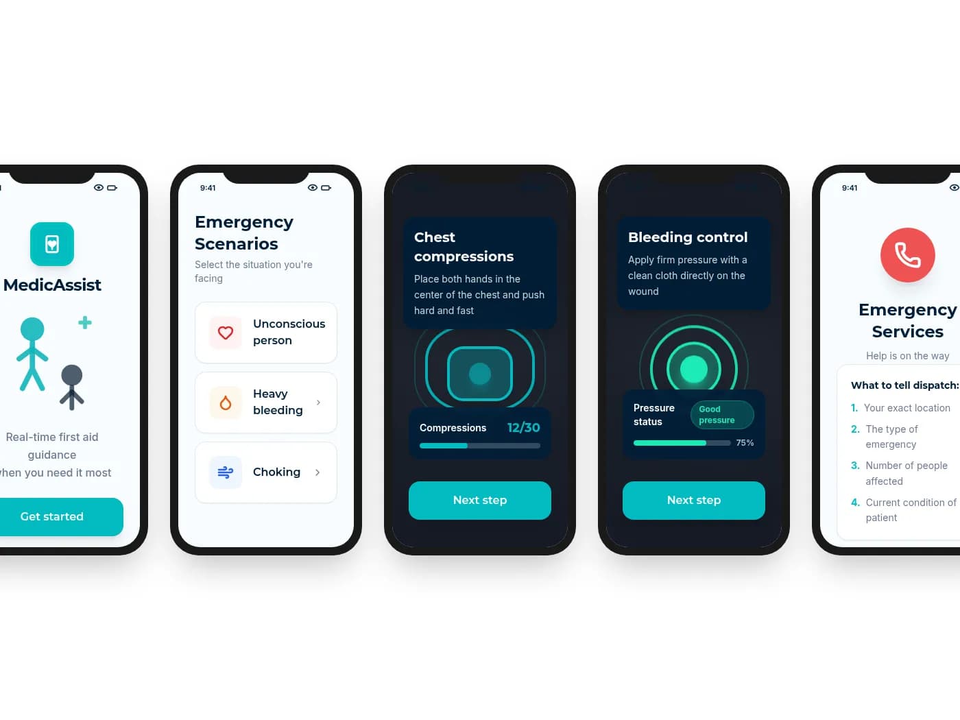 MedicAssist Emergency First-Aid Mobile UI Prototype