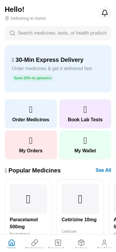 MediSwift: 30-Minute Generic Medicine & Diagnostic Delivery Mobile App