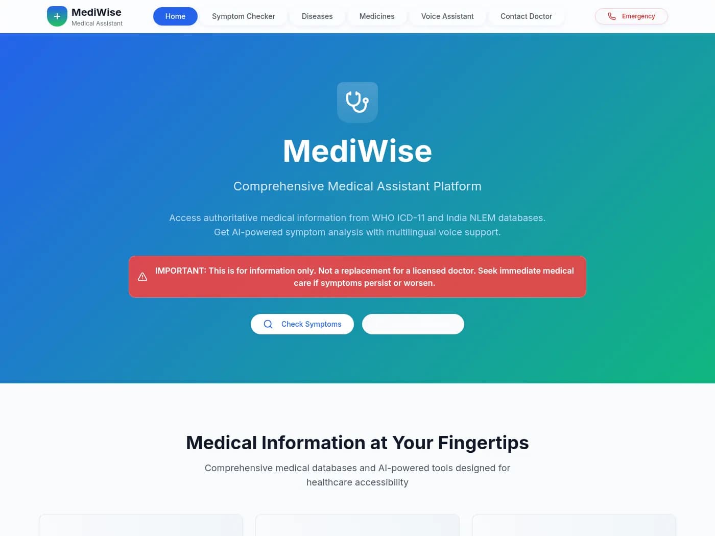 MediWise: Comprehensive Medical Assistant Platform