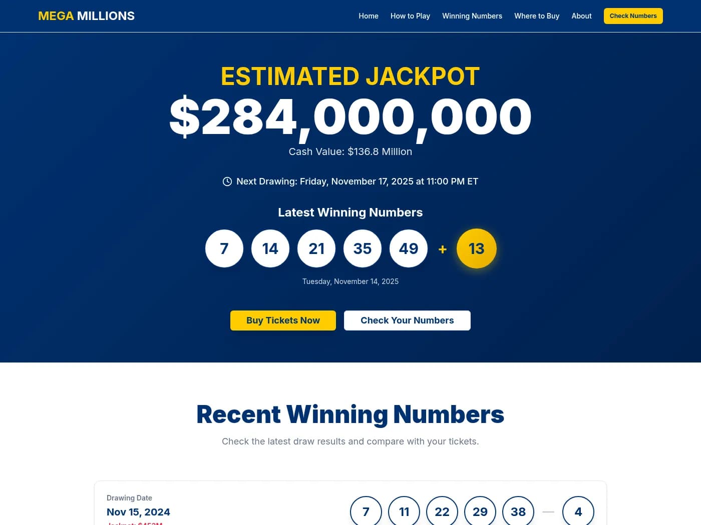 MegaMillions Website Clone
