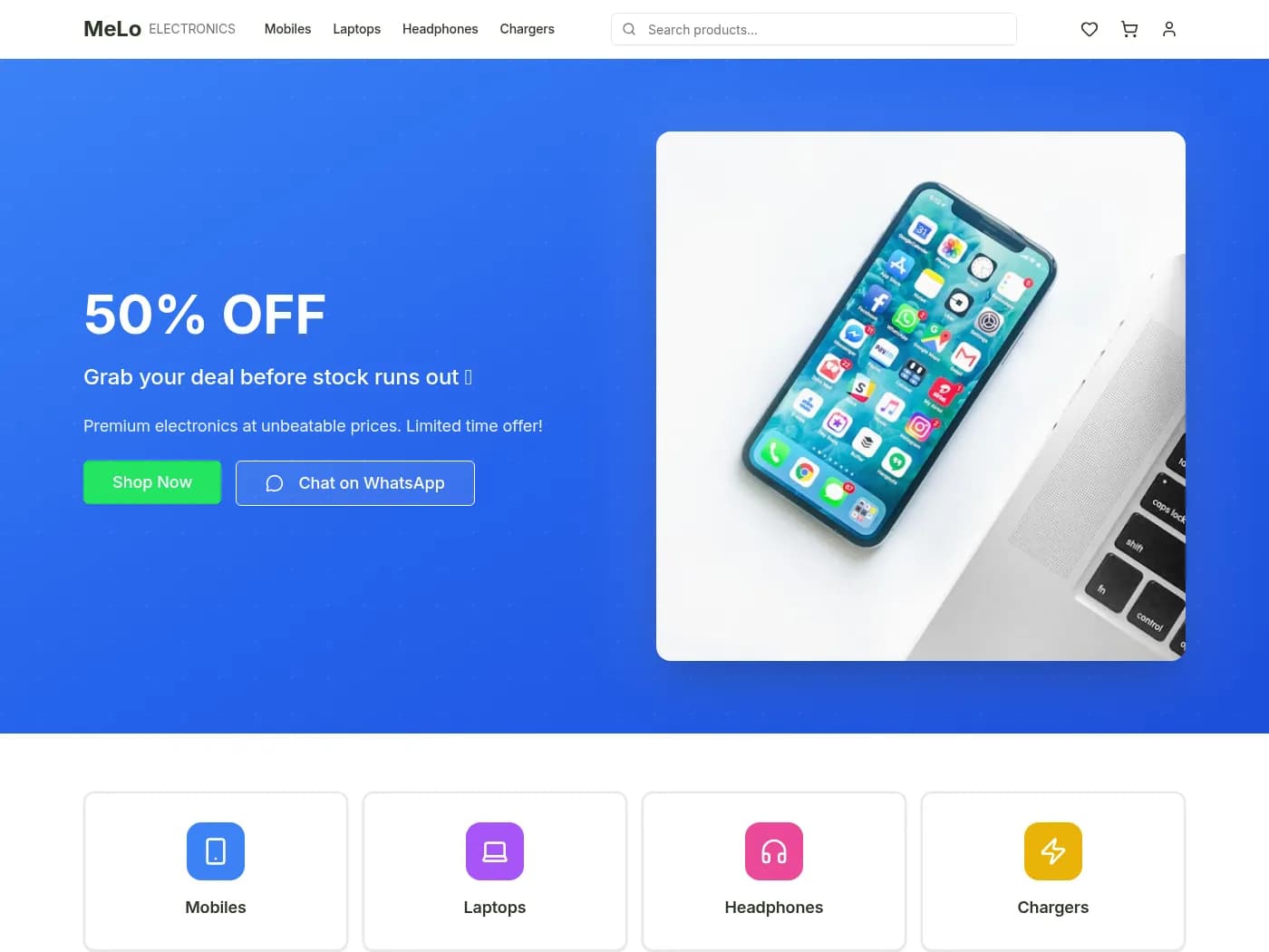 MeLo Electronics – Modern E-Commerce Website for Social Sellers