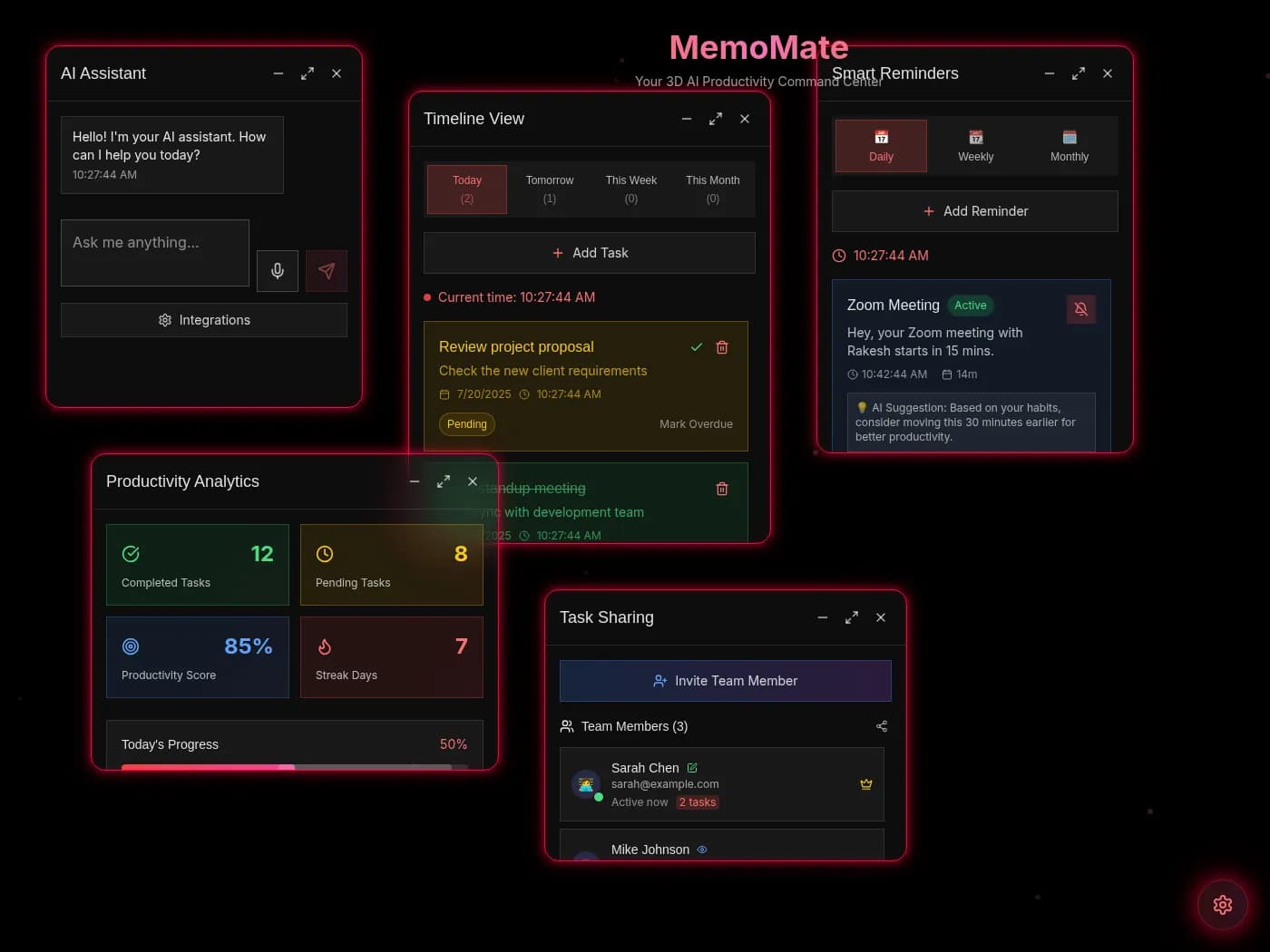 MemoMate - 3D Futuristic AI Productivity Assistant
