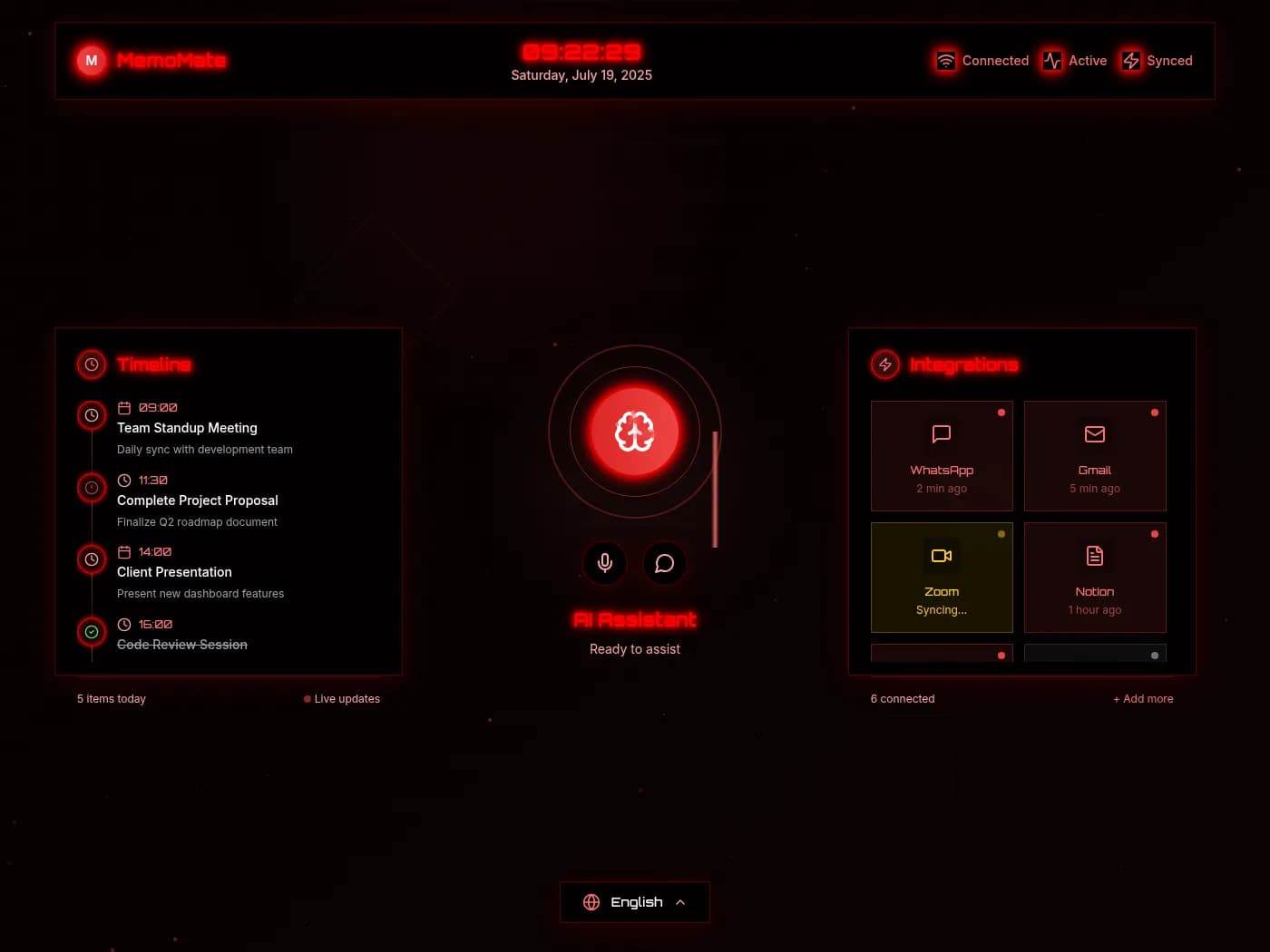 MemoMate 3D Futuristic Dashboard