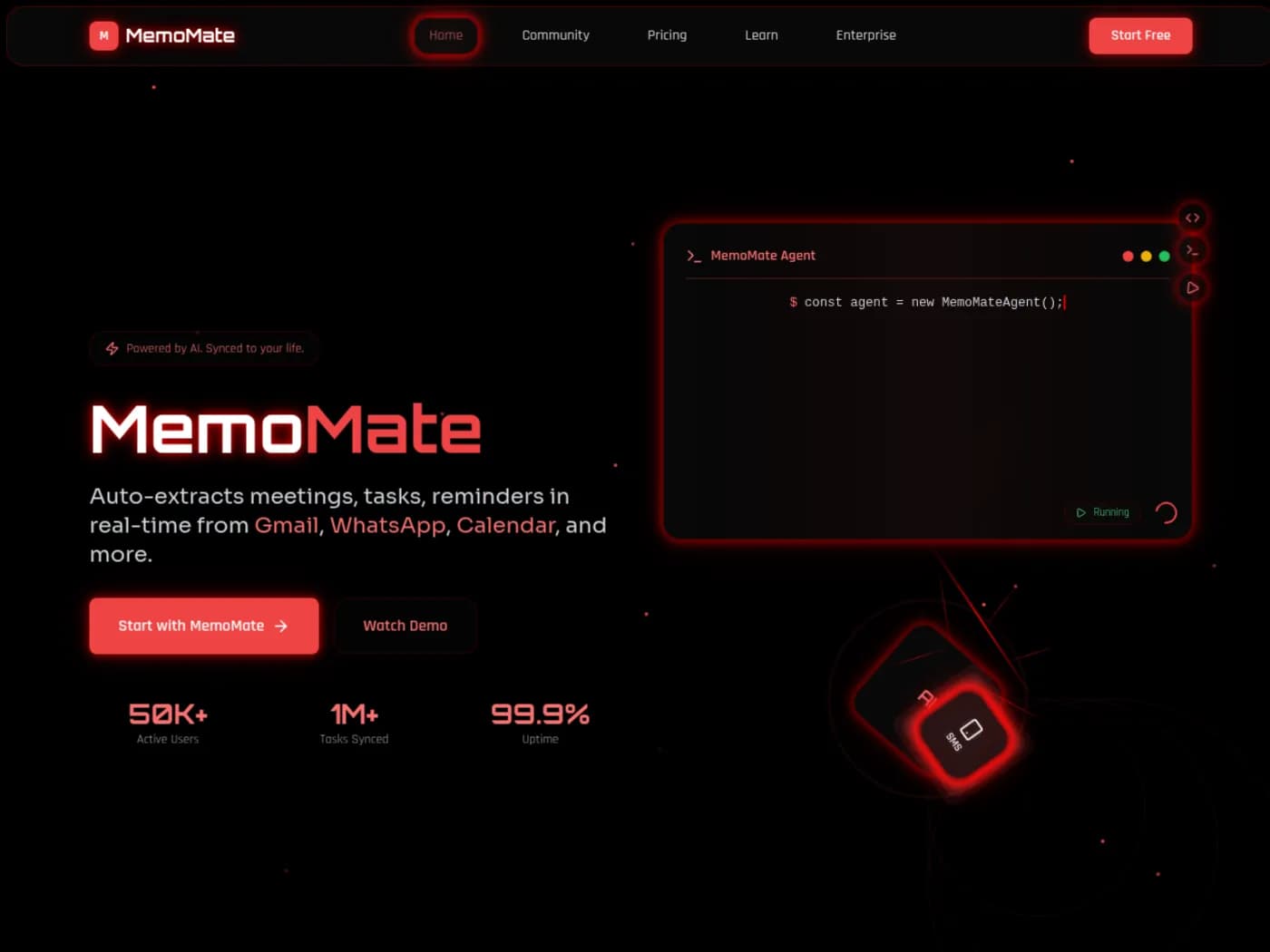 MemoMate 3D Futuristic AI Task Sync Platform