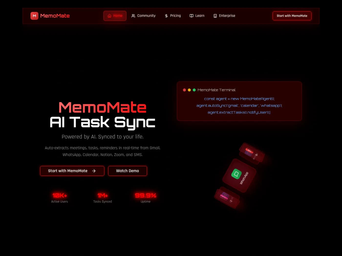 MemoMate 3D Futuristic AI Task Sync Platform