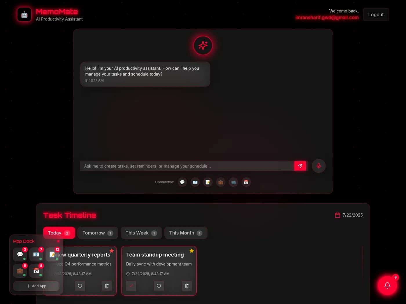 MemoMate 3D Futuristic Productivity Assistant