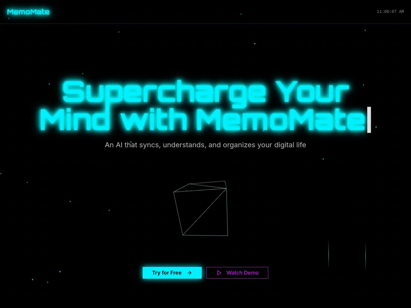 MemoMate Futuristic 3D Landing Page