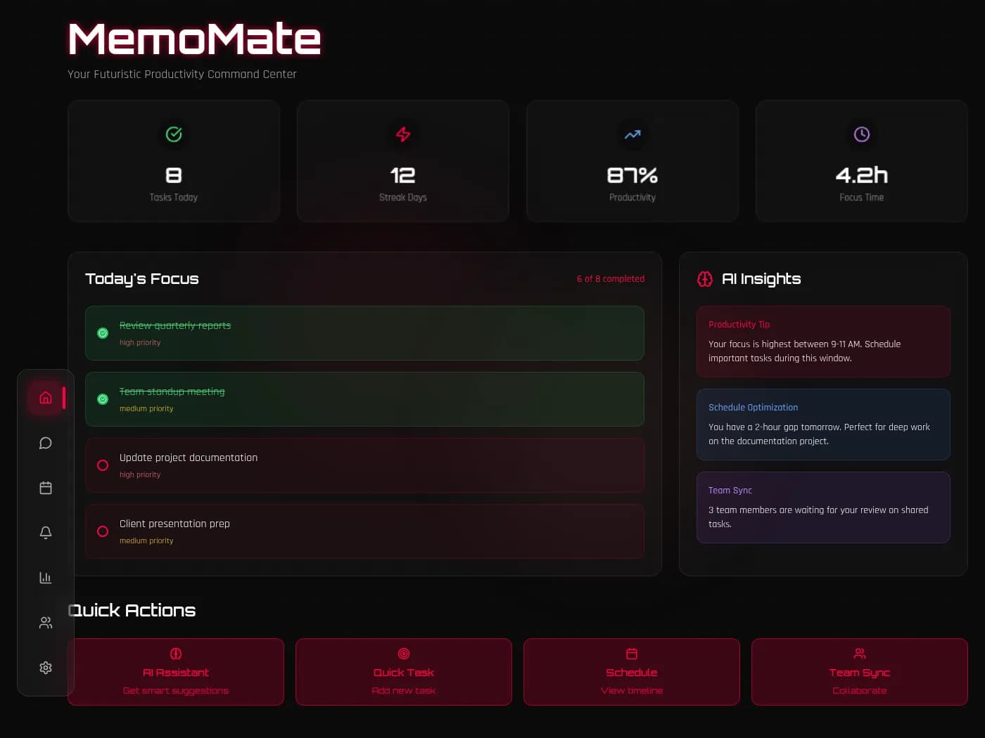 MemoMate - 3D Futuristic AI Productivity OS