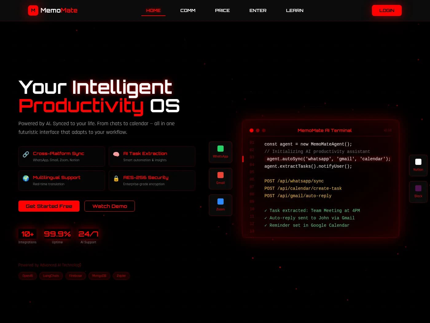 MemoMate AI - Futuristic 3D Landing Page