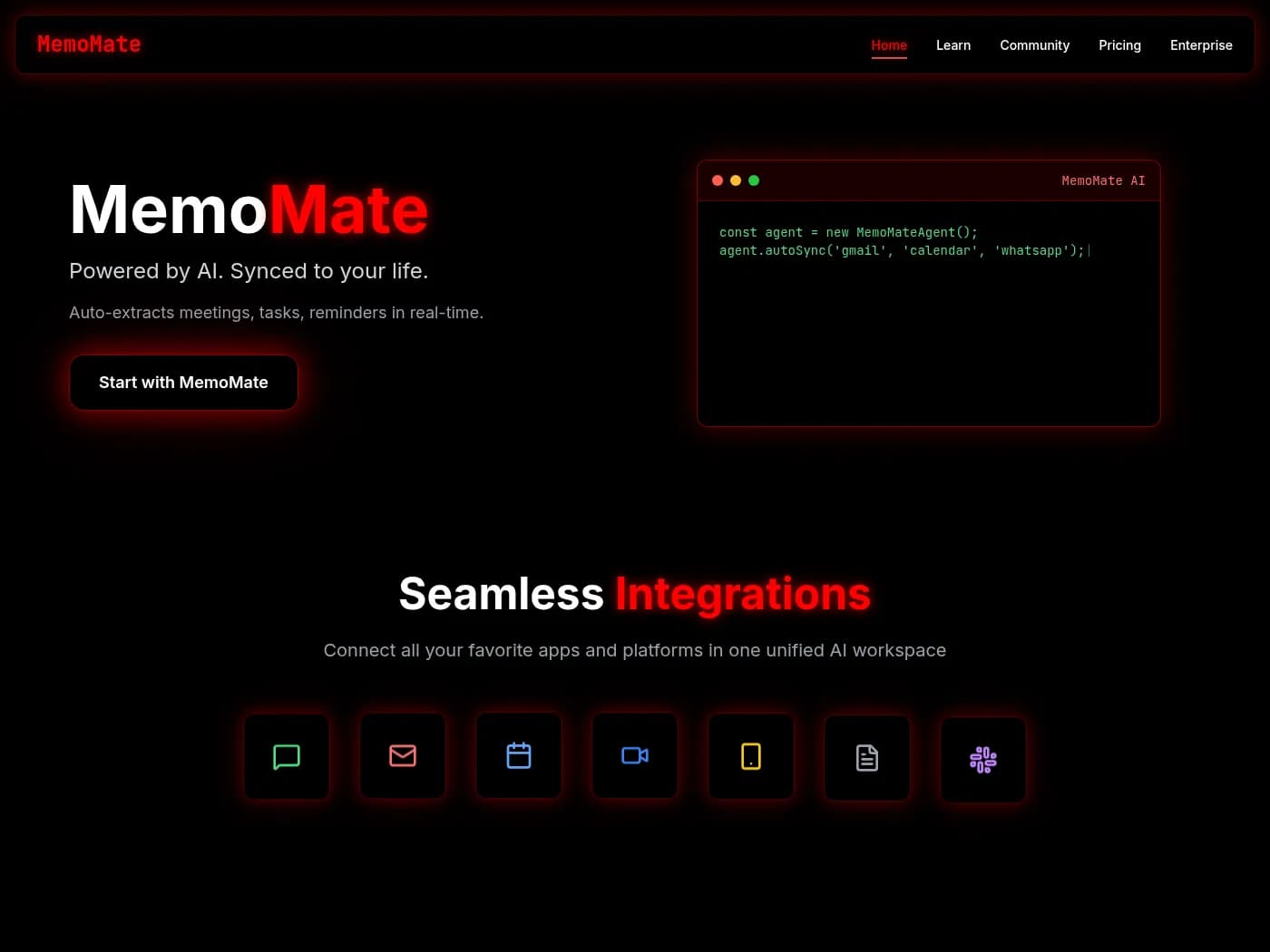 MemoMate: Futuristic AI Workspace Web App