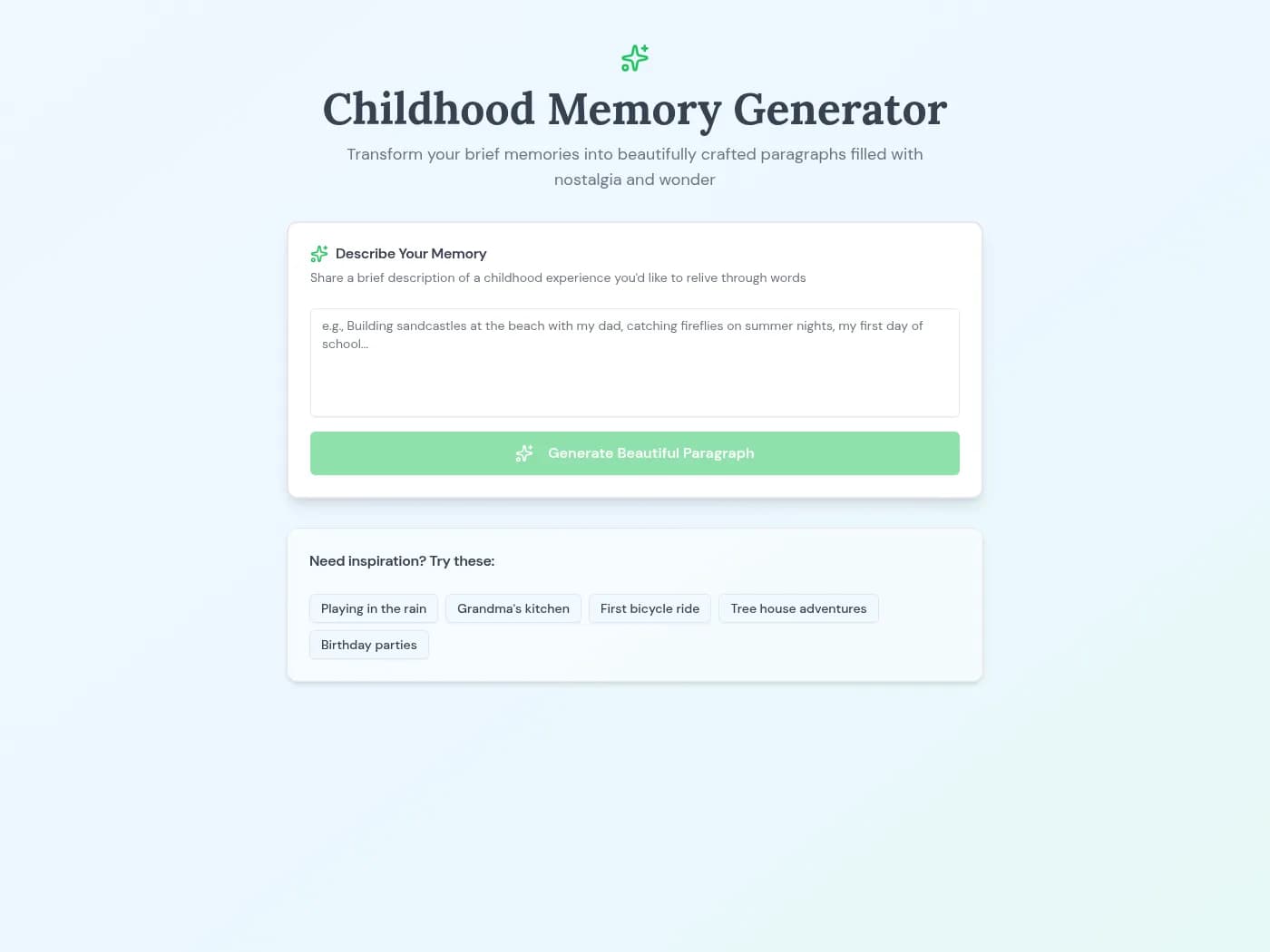Memorable Childhood Experience Generator
