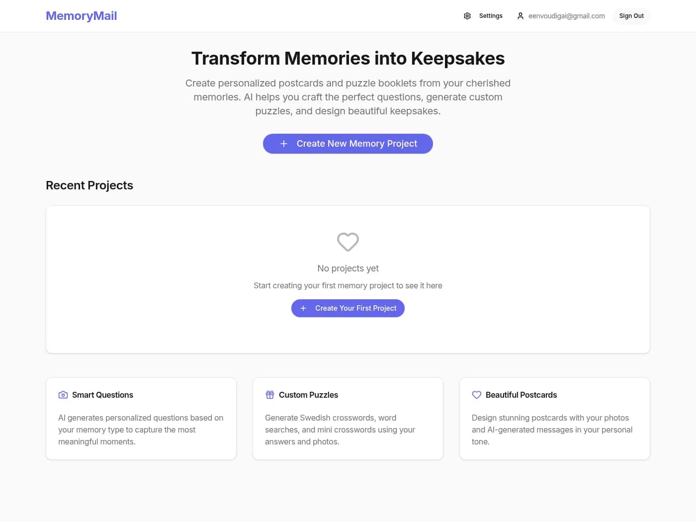 MemoryMail: Personalized Postcards & Puzzle Booklets from Memories
