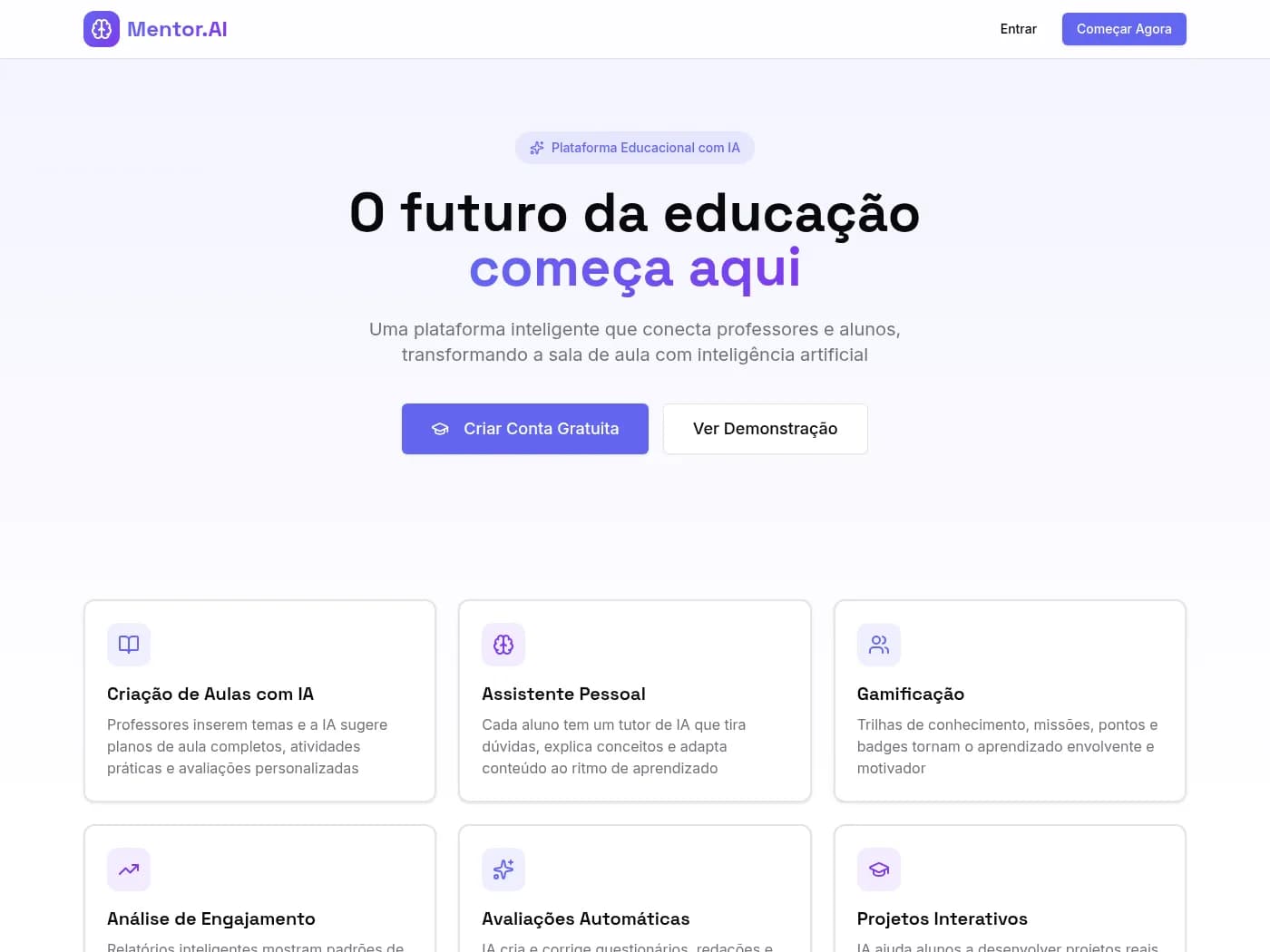Mentor.AI - Plataforma Educacional Inteligente para Professores e Alunos