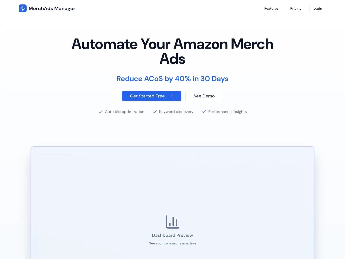 MerchAds Manager Landing Page