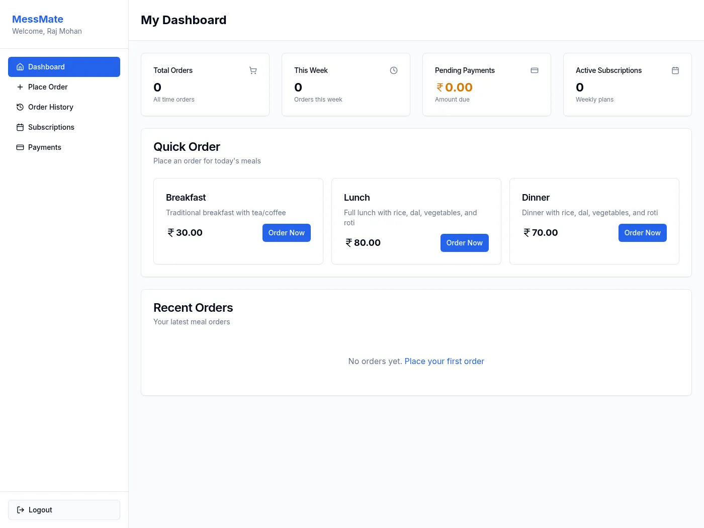 Mess Management & Ordering Platform