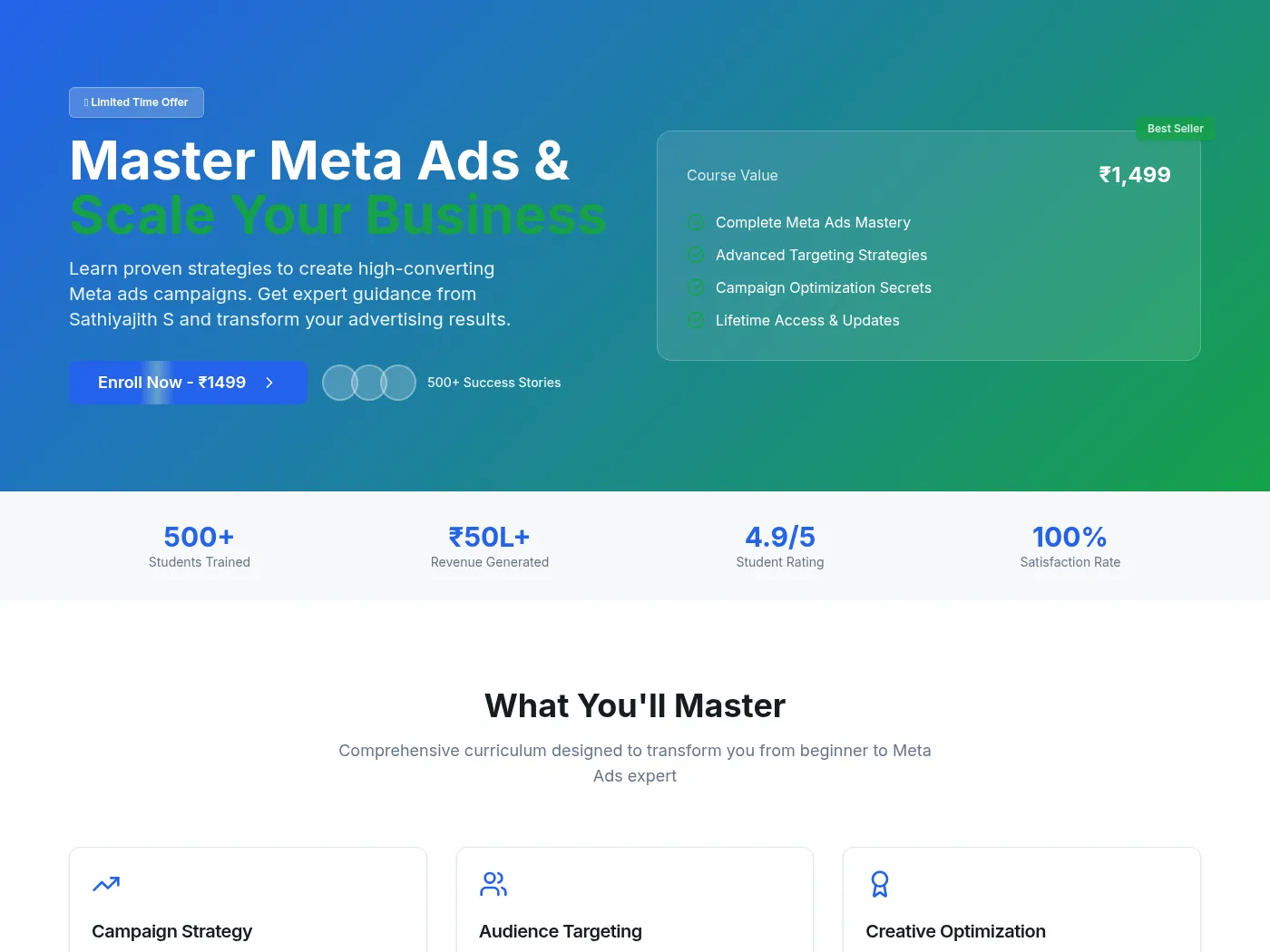 Meta Ads Course Sales Landing Page