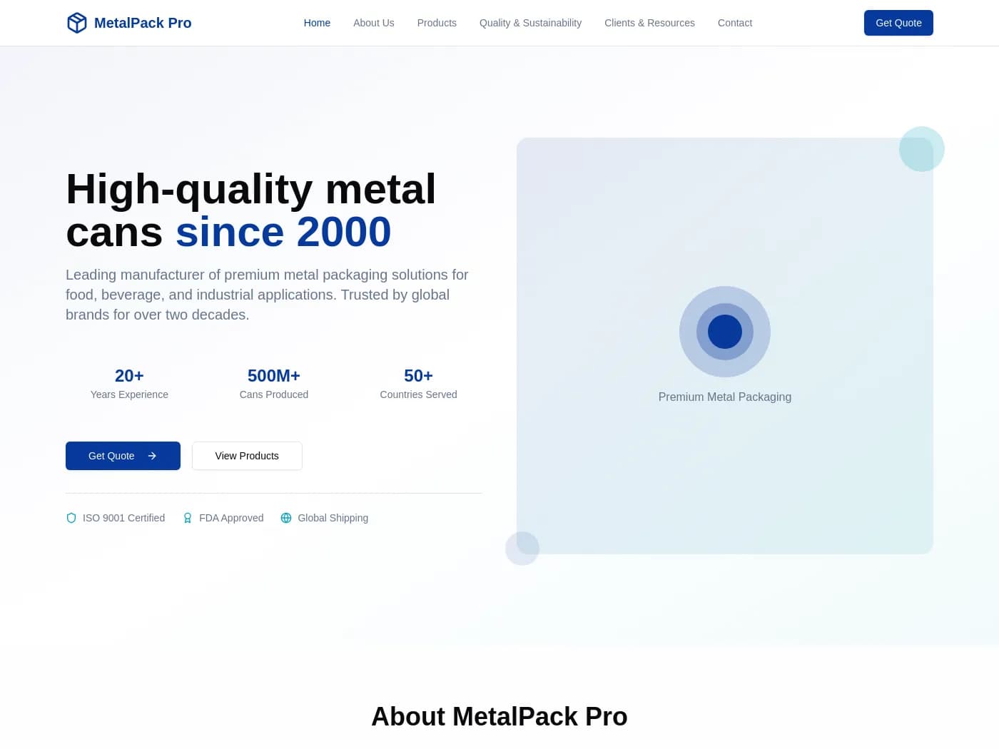 Corporate Metal Packaging Company Website