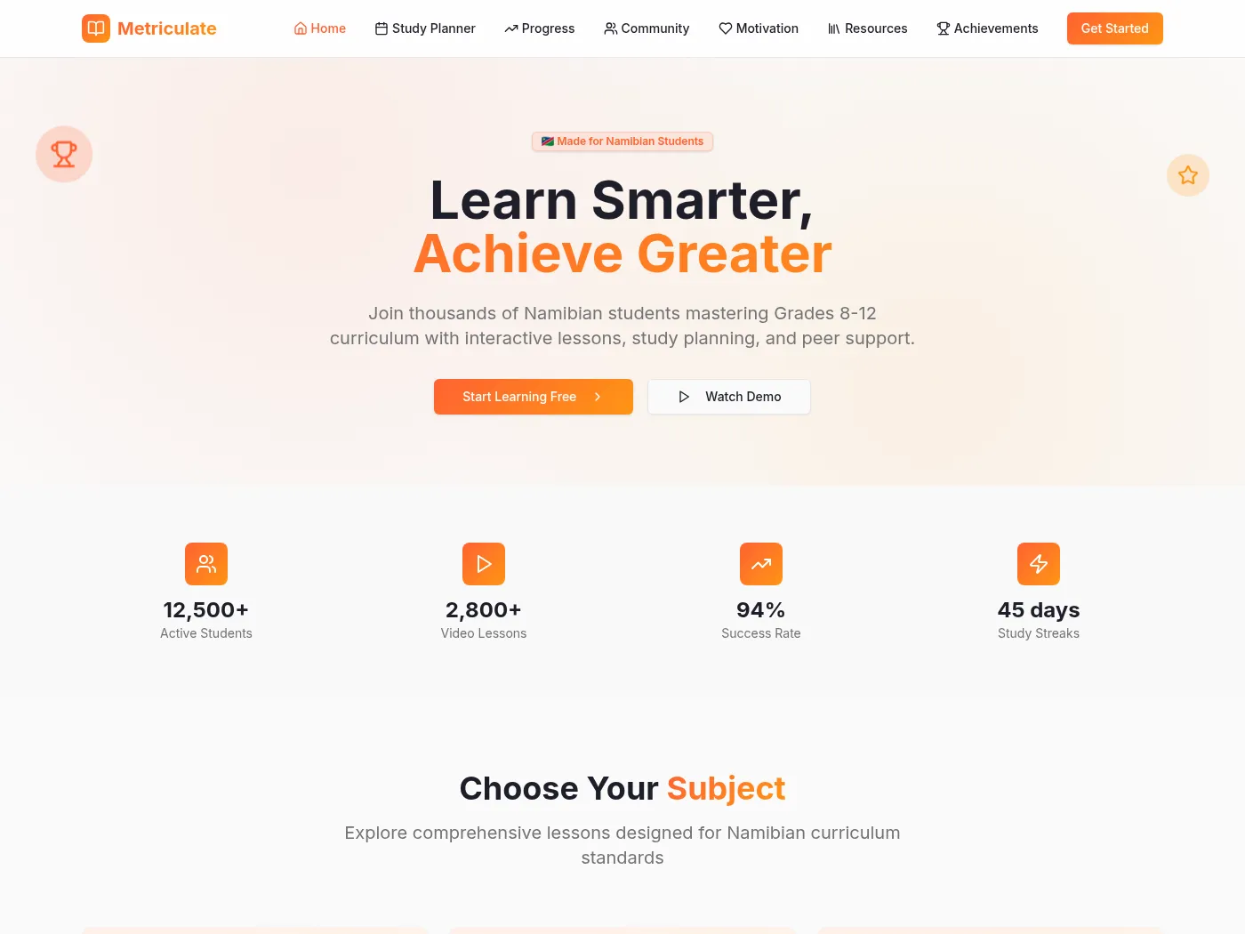 Metriculate - Namibian E-Learning Platform