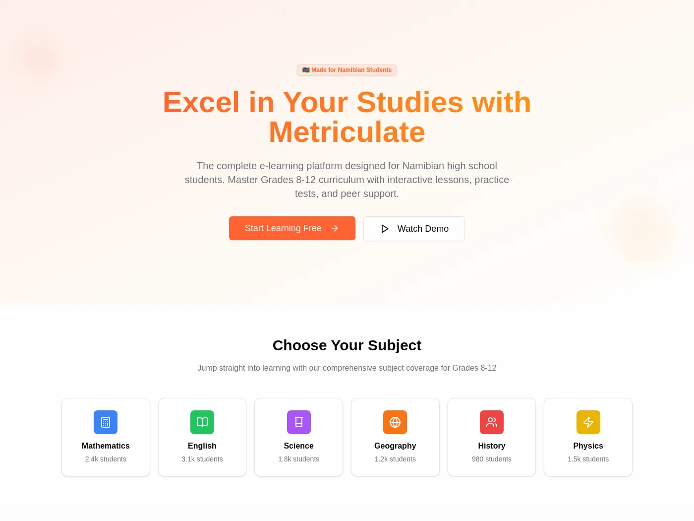 Metriculate - Namibian E-Learning Platform