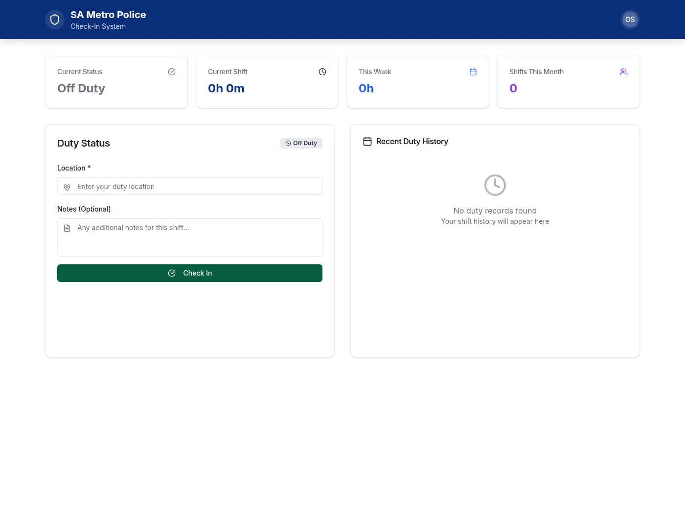 Metro Police Check-In/Check-Out System