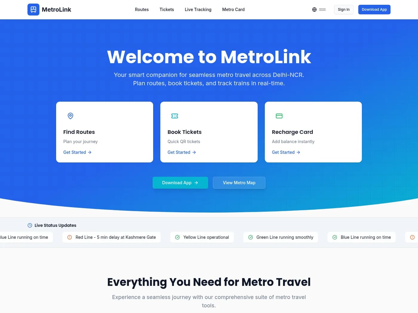 MetroLink – Delhi NCR Metro Route Tracking & Ticket Booking Web Platform