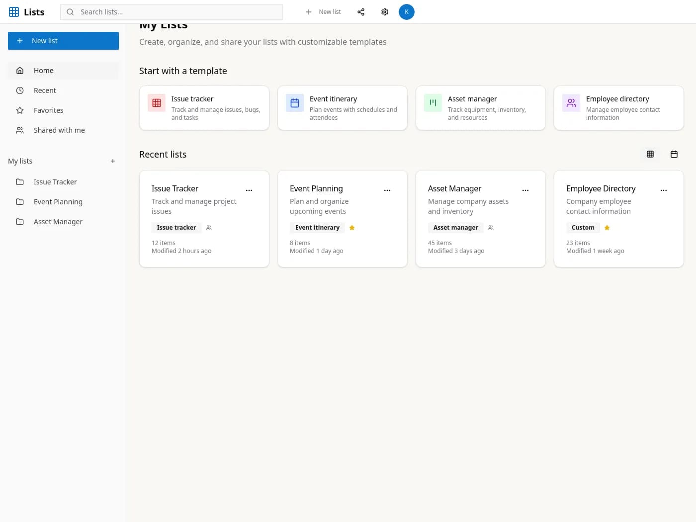 Microsoft Lists Clone