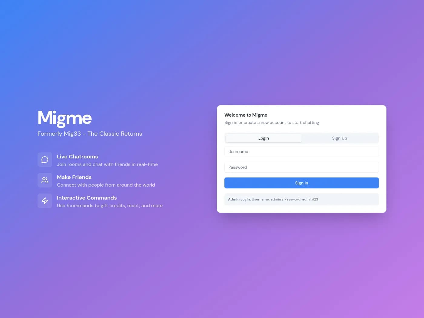 Migme Classic Clone - Chatrooms & Social Credits Platform