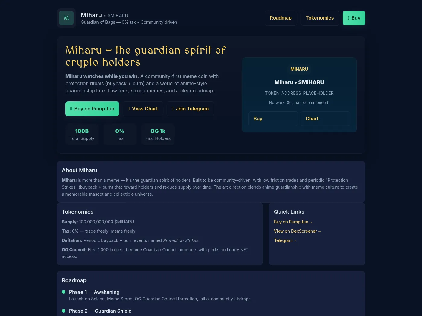 Miharu — Guardian Spirit Meme Coin Web Portal