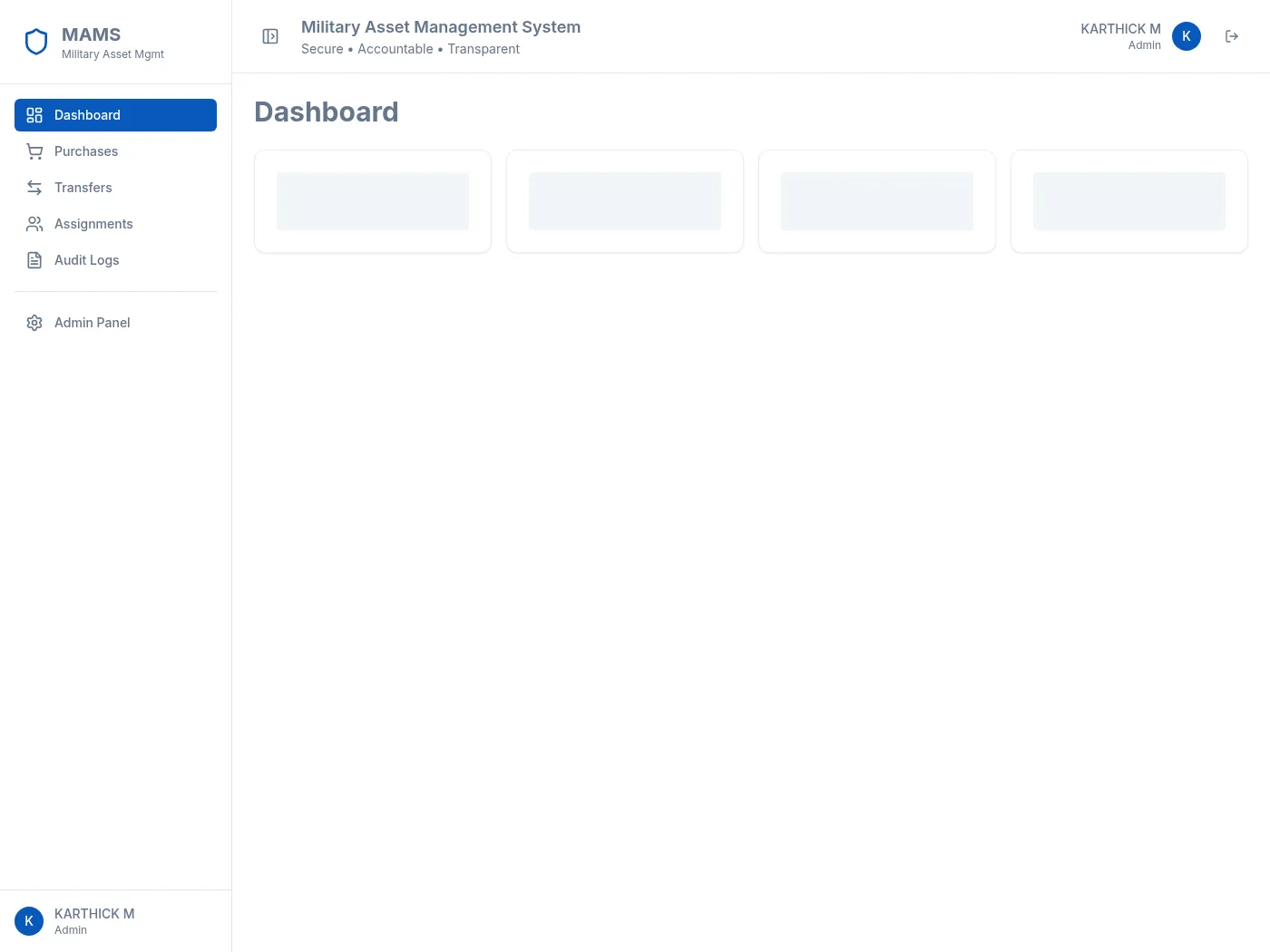 Military Asset Management System (MAMS)
