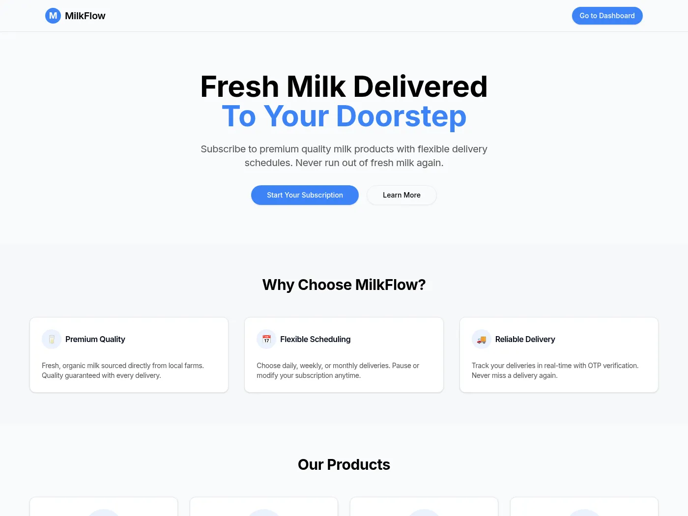 Milk Product Subscription Web Application Boilerplate