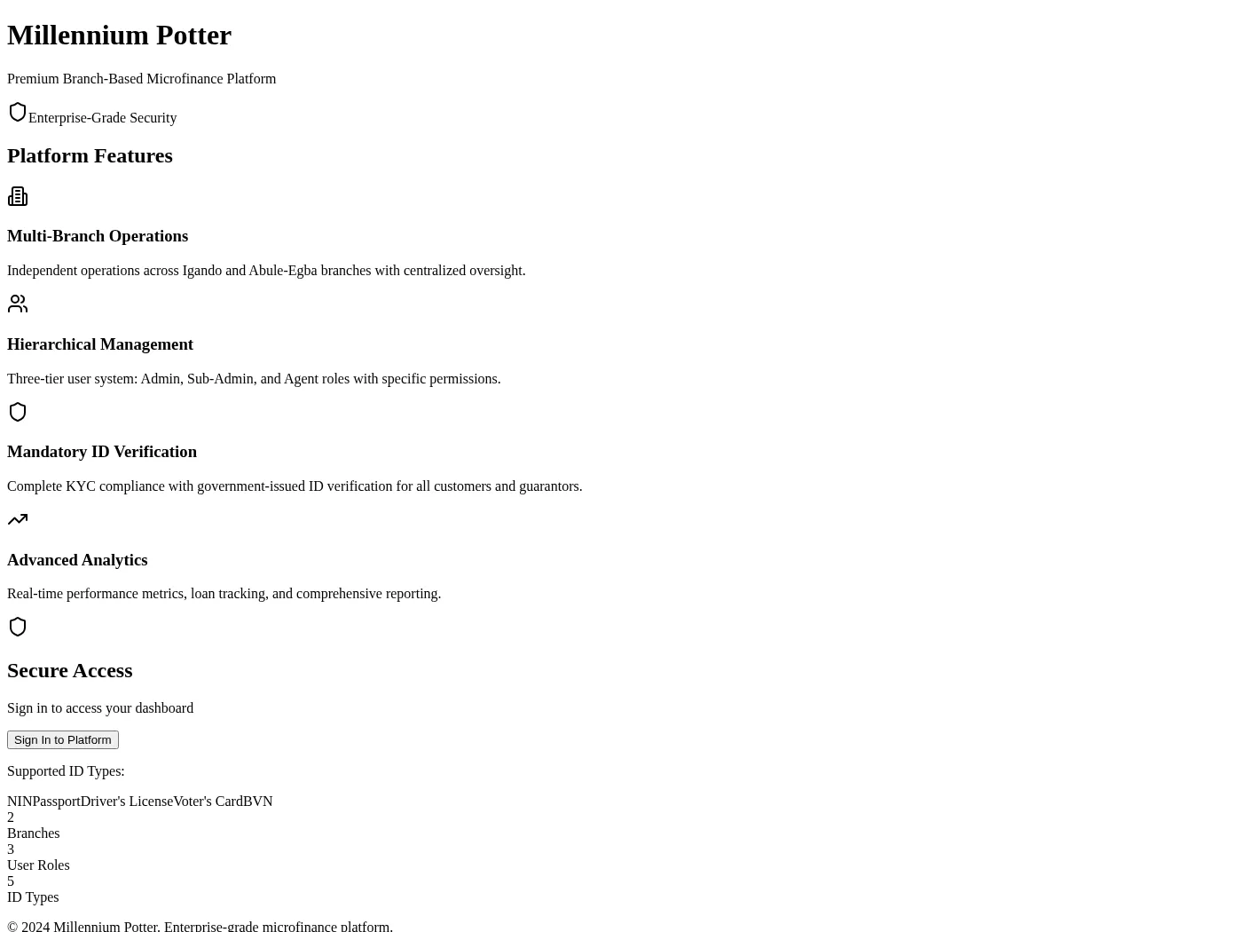 Millennium Potter Fintech Platform