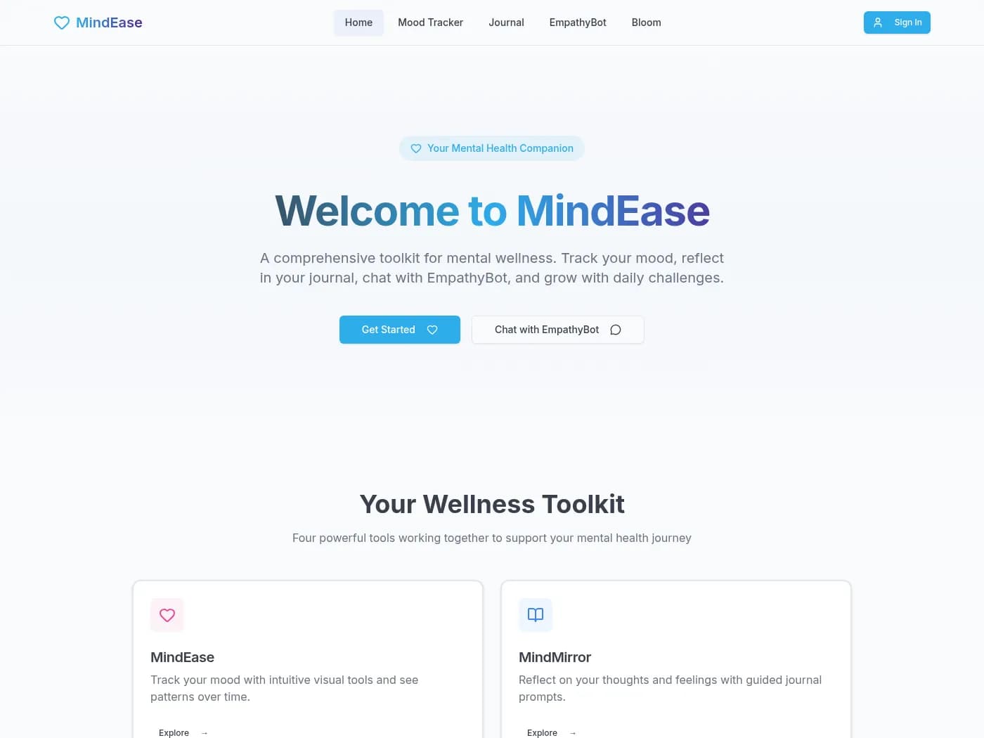 MindEase: Comprehensive AI-Powered Mental Health Toolkit