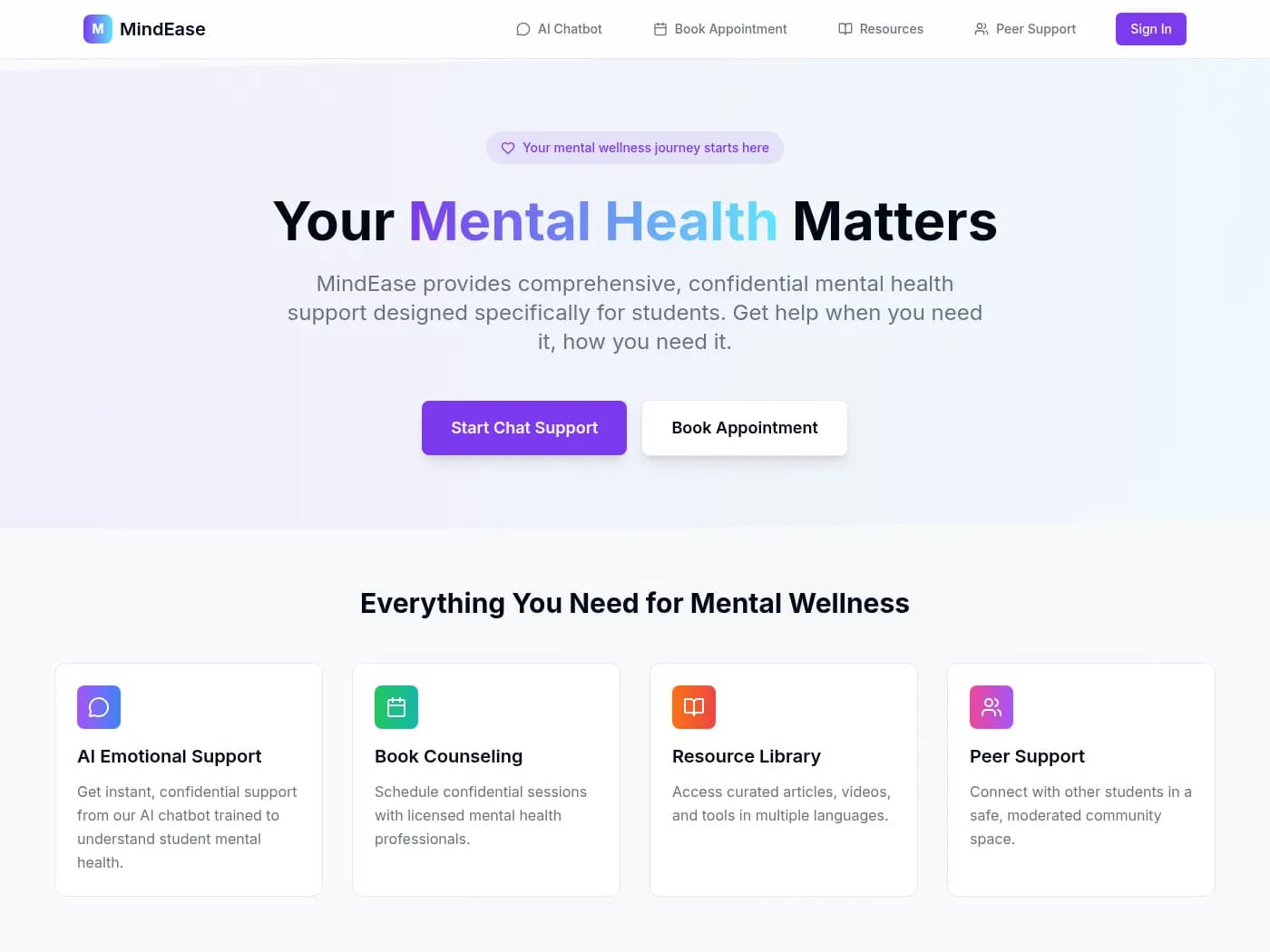 MindEase: Student Mental Health Digital Intervention Prototype