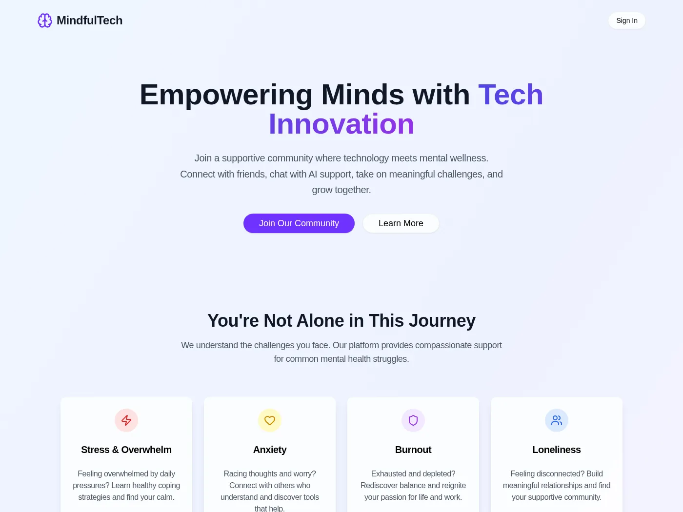 MindfulTech: A Calming Website for Mental Health & Innovation