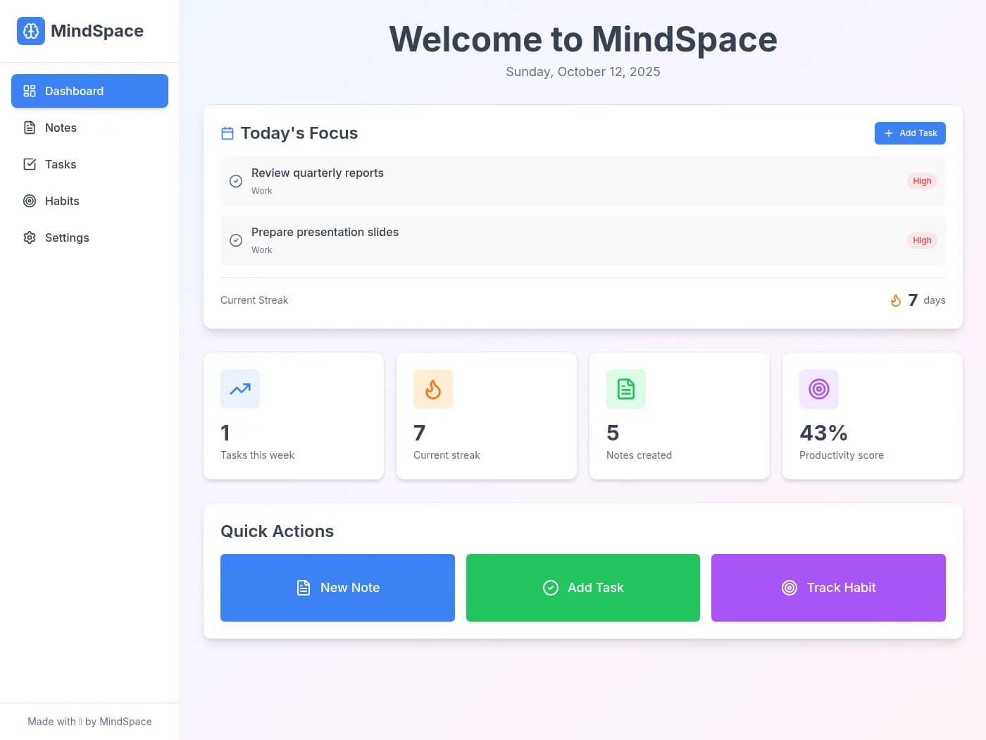 MindSpace - All-in-One Productivity Platform for Notes, Tasks & Habits